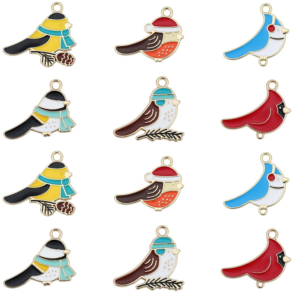 24Pcs 6 Styles Alloy Enamel Bird Connector Charms Long-Lasting Plated ...