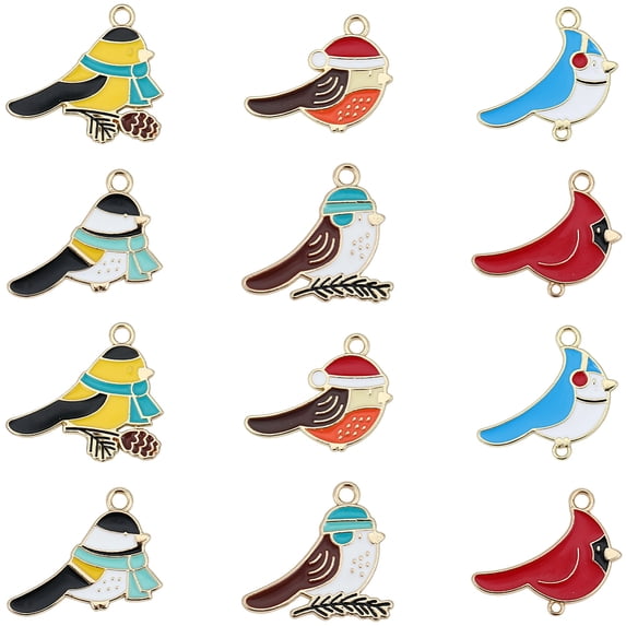 24Pcs 6 Styles Alloy Enamel Bird Connector Charms Long-Lasting Plated ...