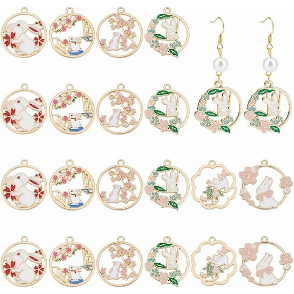 about 24Pcs 6 Styles Easter Rabbit Bunny Charms Enamel Flower Rabbit ...