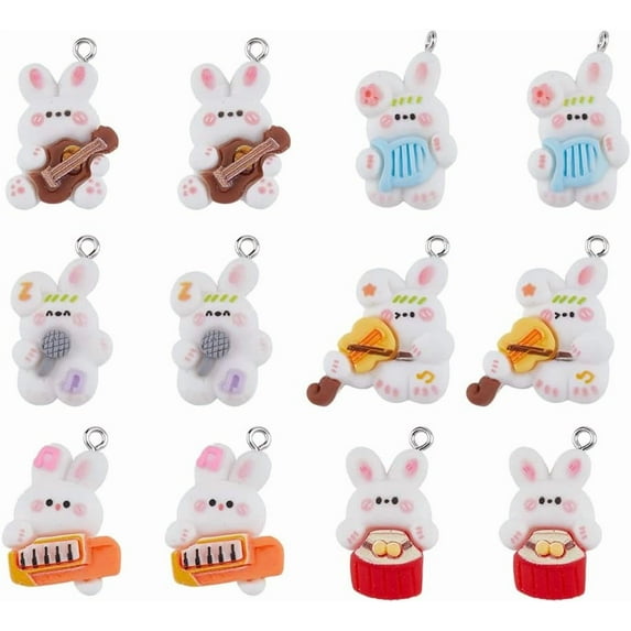 24Pcs 6 Styles Rabbit Resin Pendant Easter Opaque Resin Pendants Bunny ...