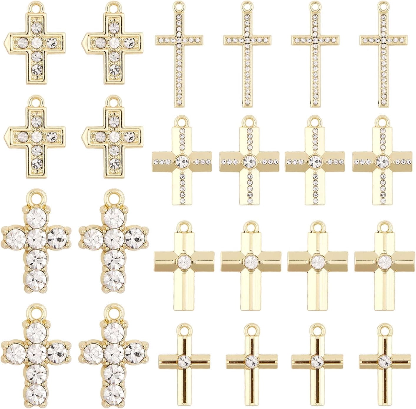 24Pcs 6Styles Cross Shape Rack Plating Alloy Pendants with Rhinestone ...