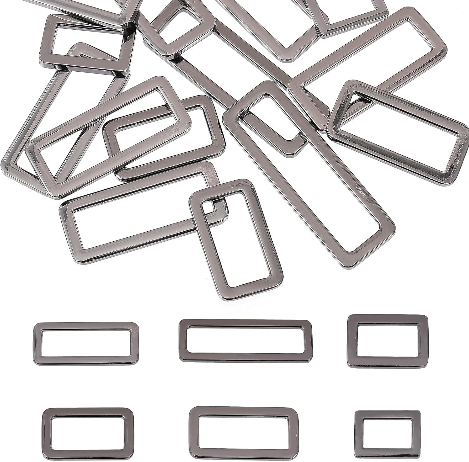 24Pcs 6Styles Metal Flat Rectangle Rings Rectangle Zinc Alloy Adjuster ...