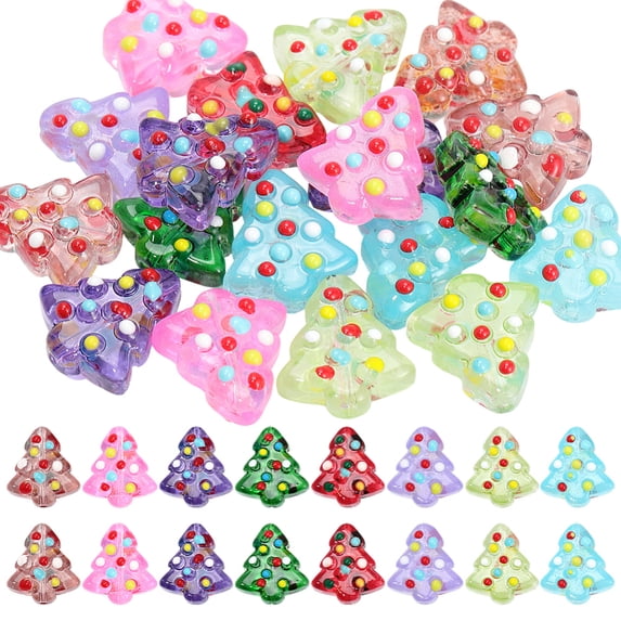 24Pcs 8 Colors Handmade Bumpy Glass Beads Hand Drawn Beads Christmas ...