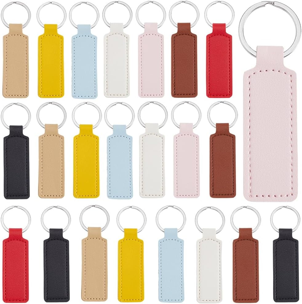 24Pcs 8 Colors Keychain Blank Faux Leather Key Chains Bulk Colorful ...