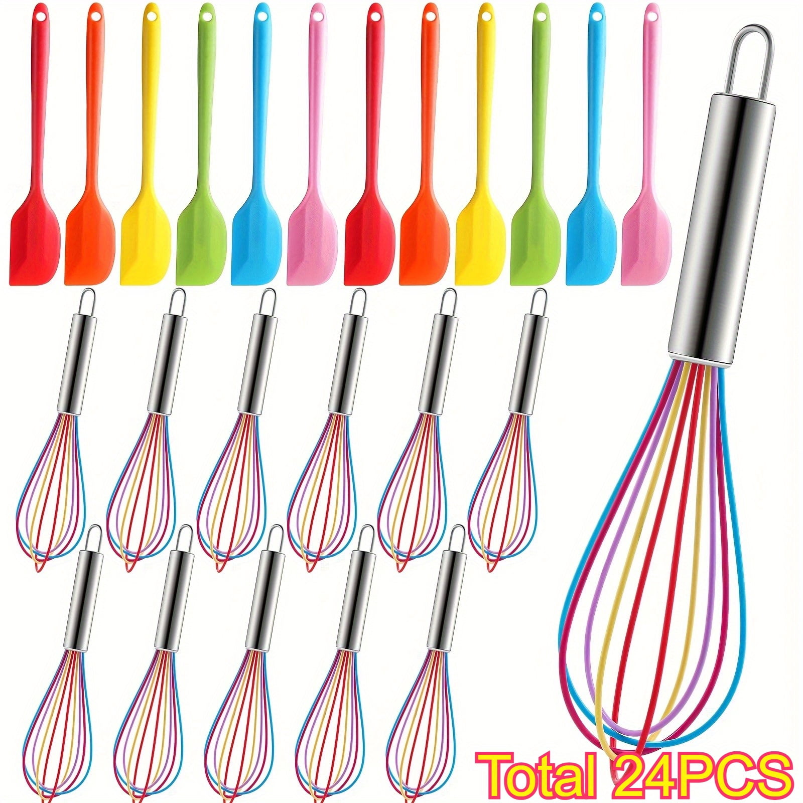 24Pcs 8-Inch Solid Color Spoon and Mini Silicone Whisk Set - Nonstick ...
