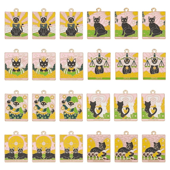 24Pcs 8 Sytyles Alloy Enamel Rectangle Pendants Tarot Black Cat Charms ...