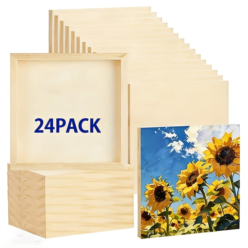 24Pcs 8x8 Inch Square Wood Panels – Unfinished Wood Canvas Boards for ...