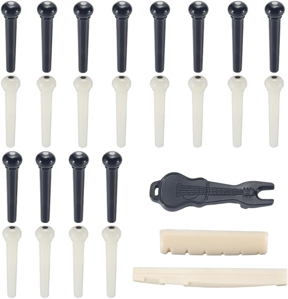 24Pcs Acoustic Guitar Bridge Pins Plastic Guitar Pegs Black White Pin ...