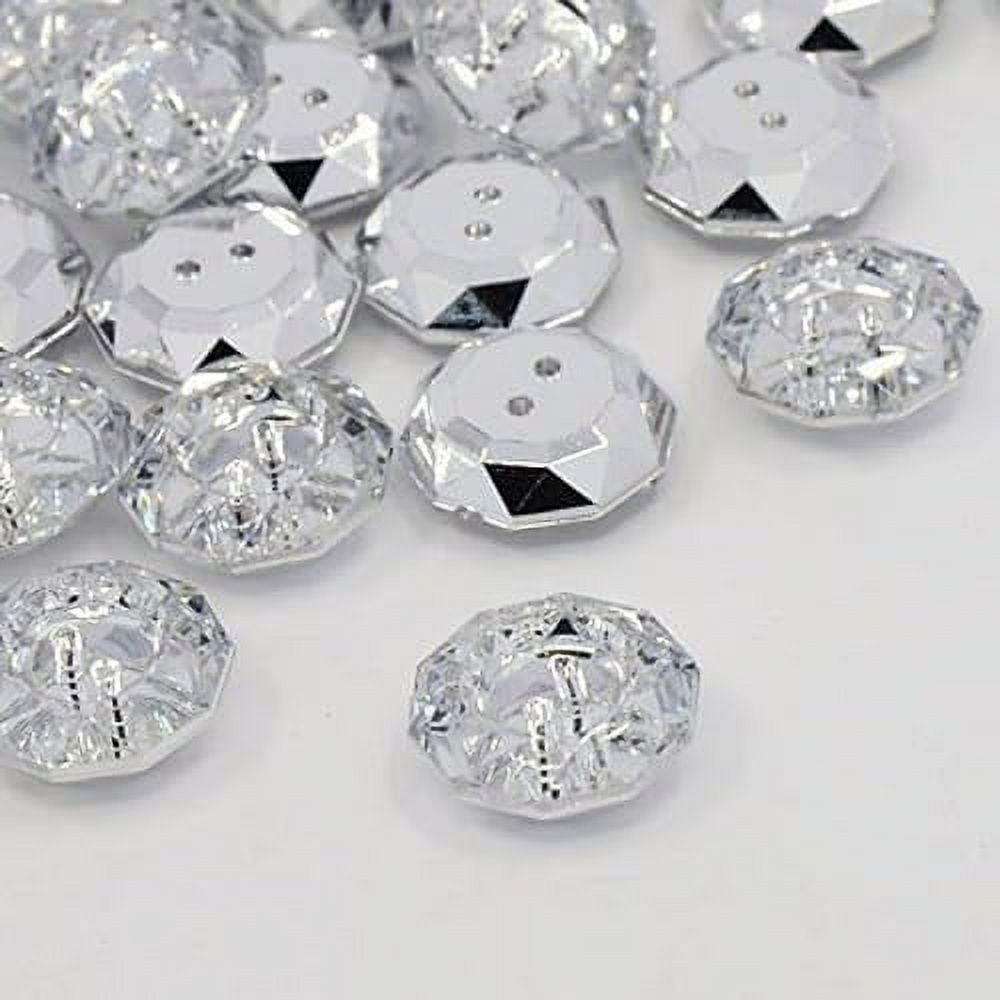 24Pcs Acrylic Rhinestone Buttons 2 Holes Faceted Flat Round 0.73x0.71 ...