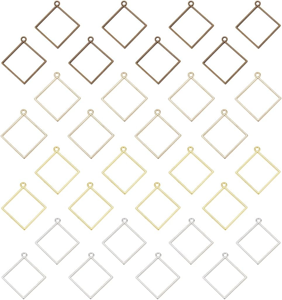 24Pcs Alloy Rhombus Open Back Bezel Pendants Mixed Color Dangle Charms ...