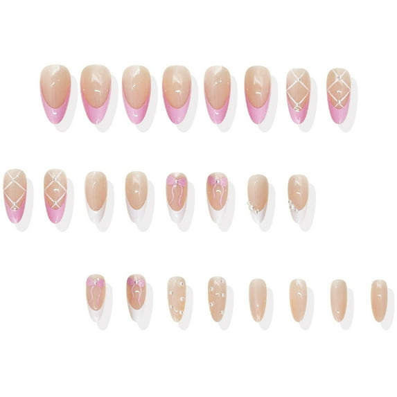 24Pcs Almond Glues on Nails French Fake Nails Designs False Nails ...