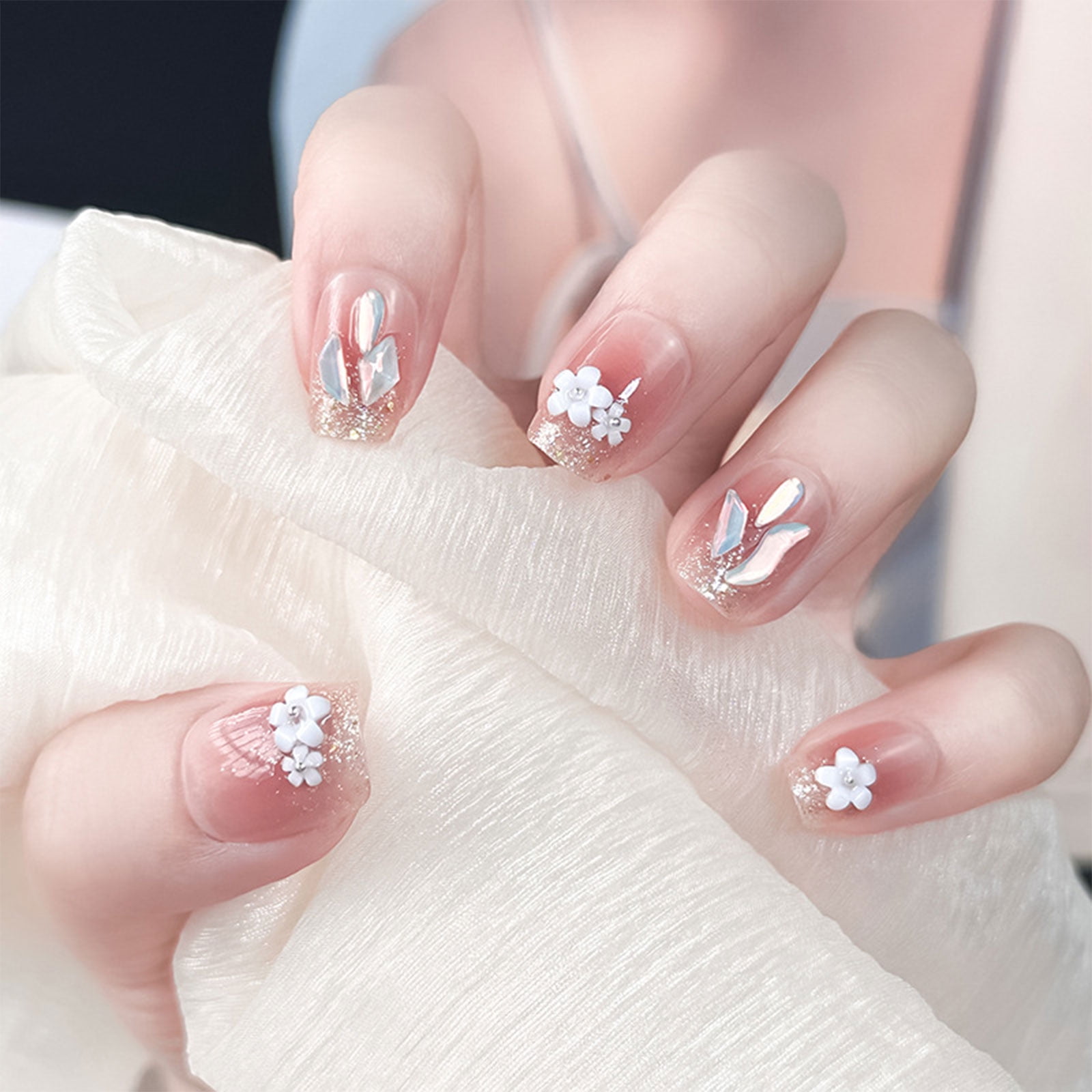 24Pcs Almond Glues on Nails French Fake Nails Designs False Nails ...