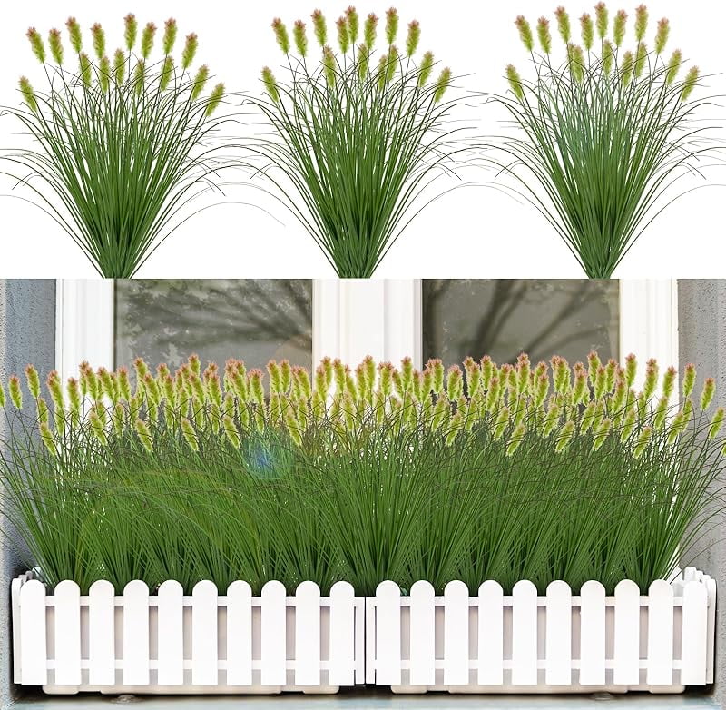 24Pcs Artificial Grass Plants, Faux Shrubs Wheat Grass, Artificial Tall ...