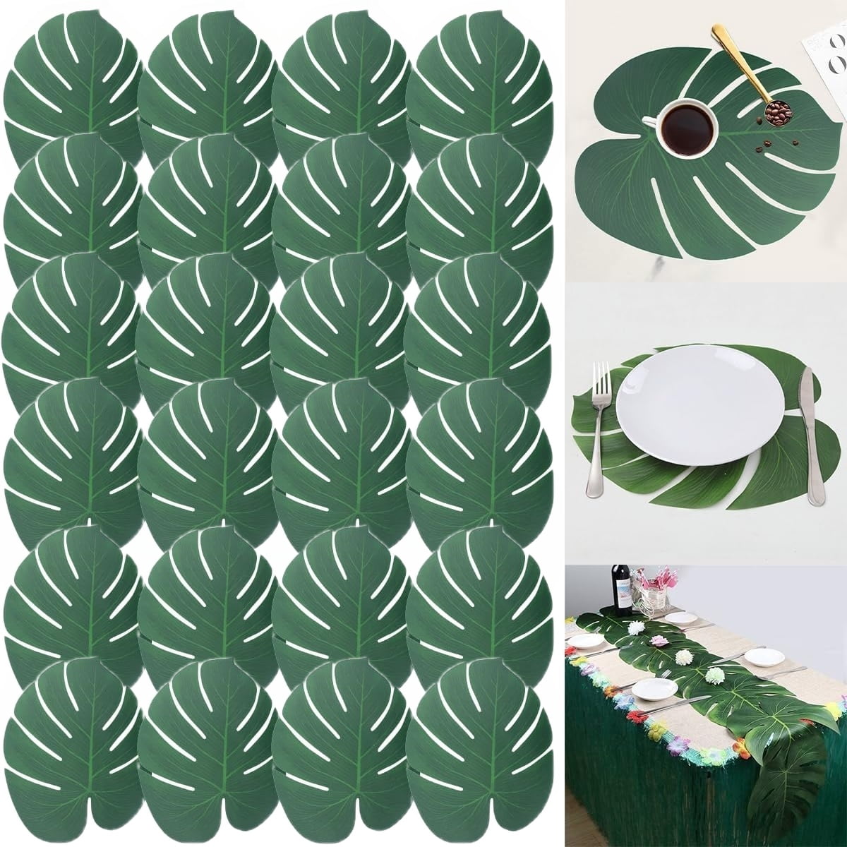 24Pcs Artificial Palm Leaf Place Mat 13inch Leaves Table Runners ...