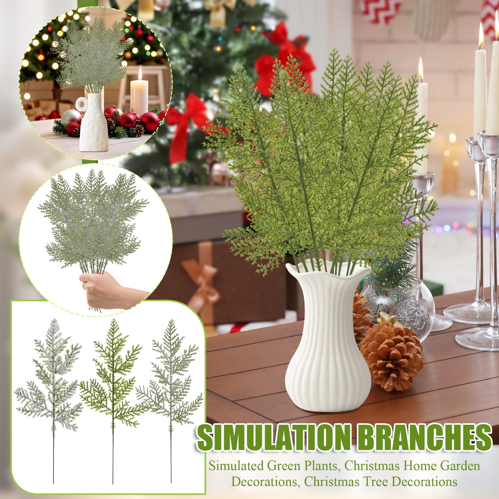 24Pcs Artificial Pine Branches, Christmas Faux Cedar Stems, Artificial ...