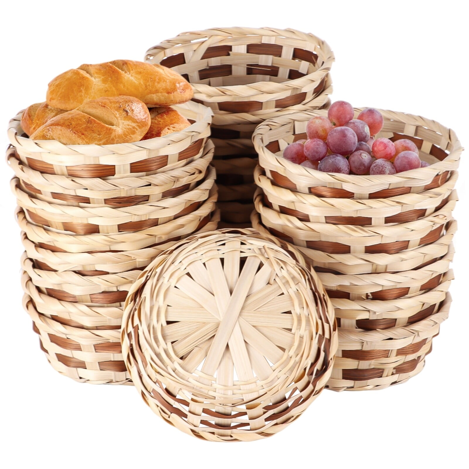 24Pcs Bamboo Bread Baskets, Small Round Woven Fruit Baskets, Handmade ...