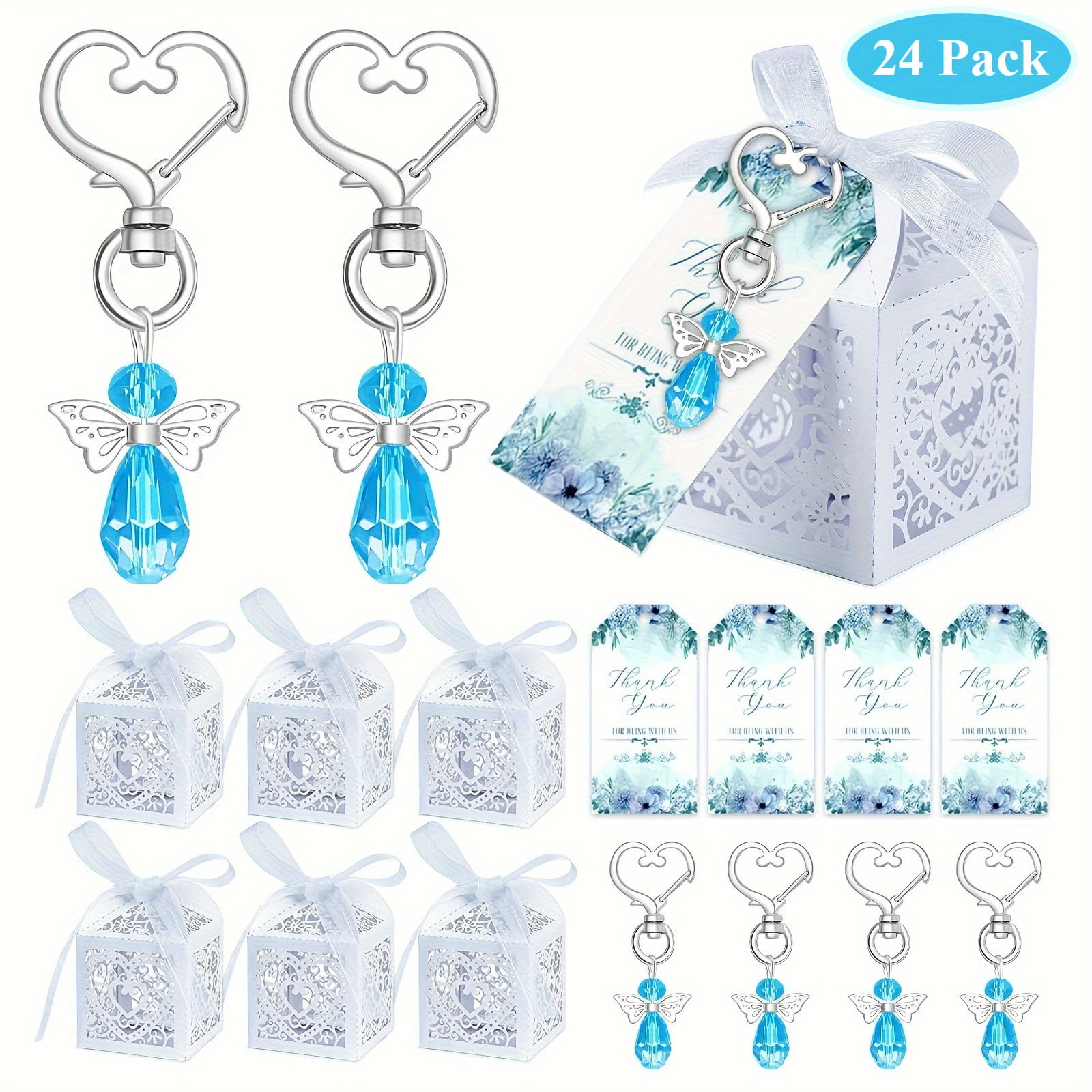 24Pcs Baptism Favors for Guests, Pink And Blue Silvery Angel Wing ...