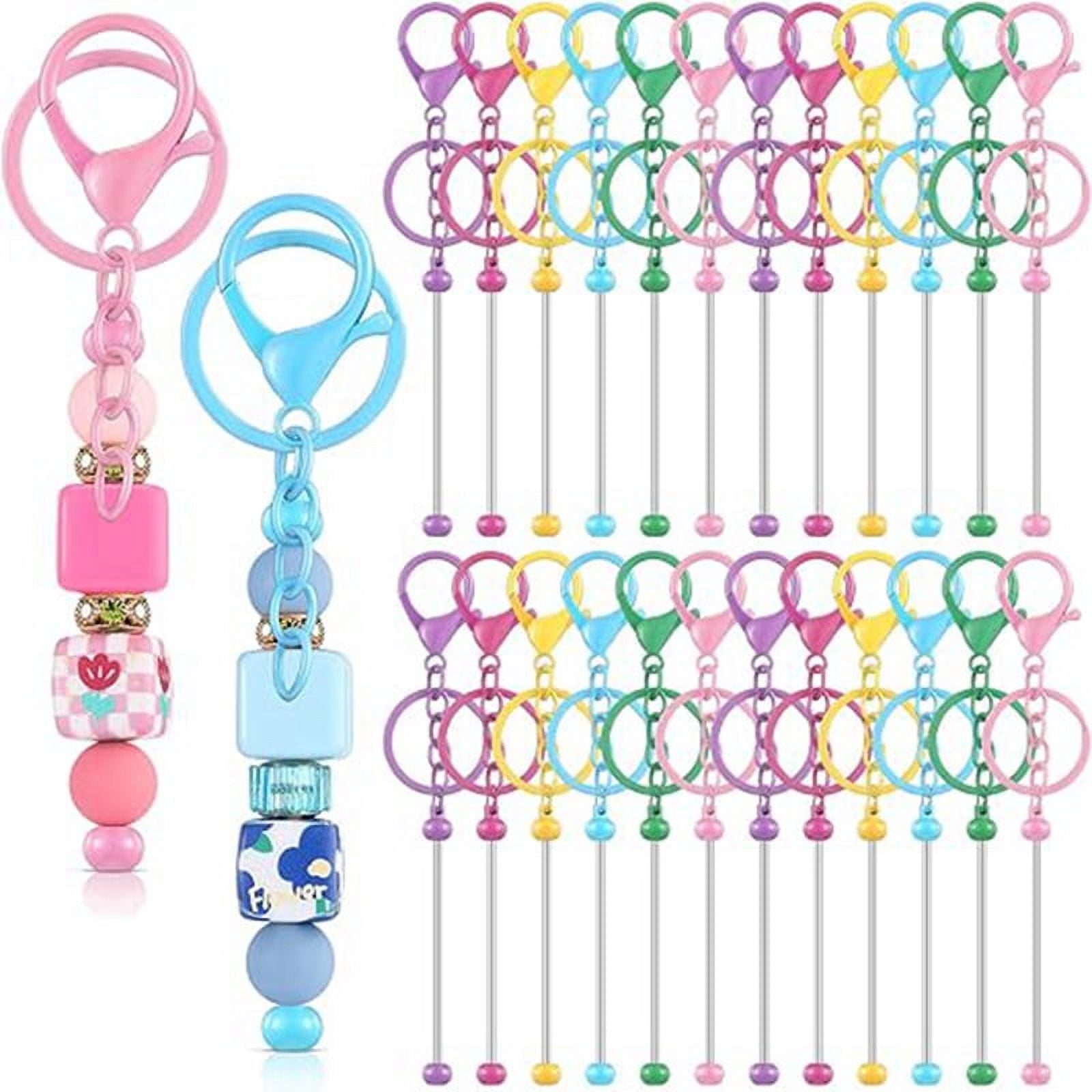 24Pcs Beaded Keychains Bulk Beads DIY Blank Metal for Keychain Crafts B ...