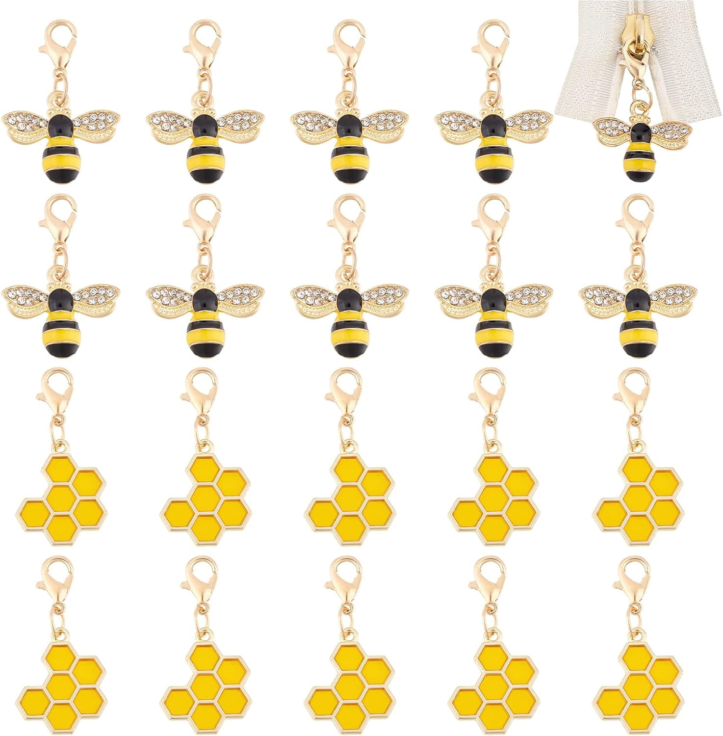 24Pcs Bees and Honeycomb Alloy Enamel Zipper Pull Pendants with Zinc ...
