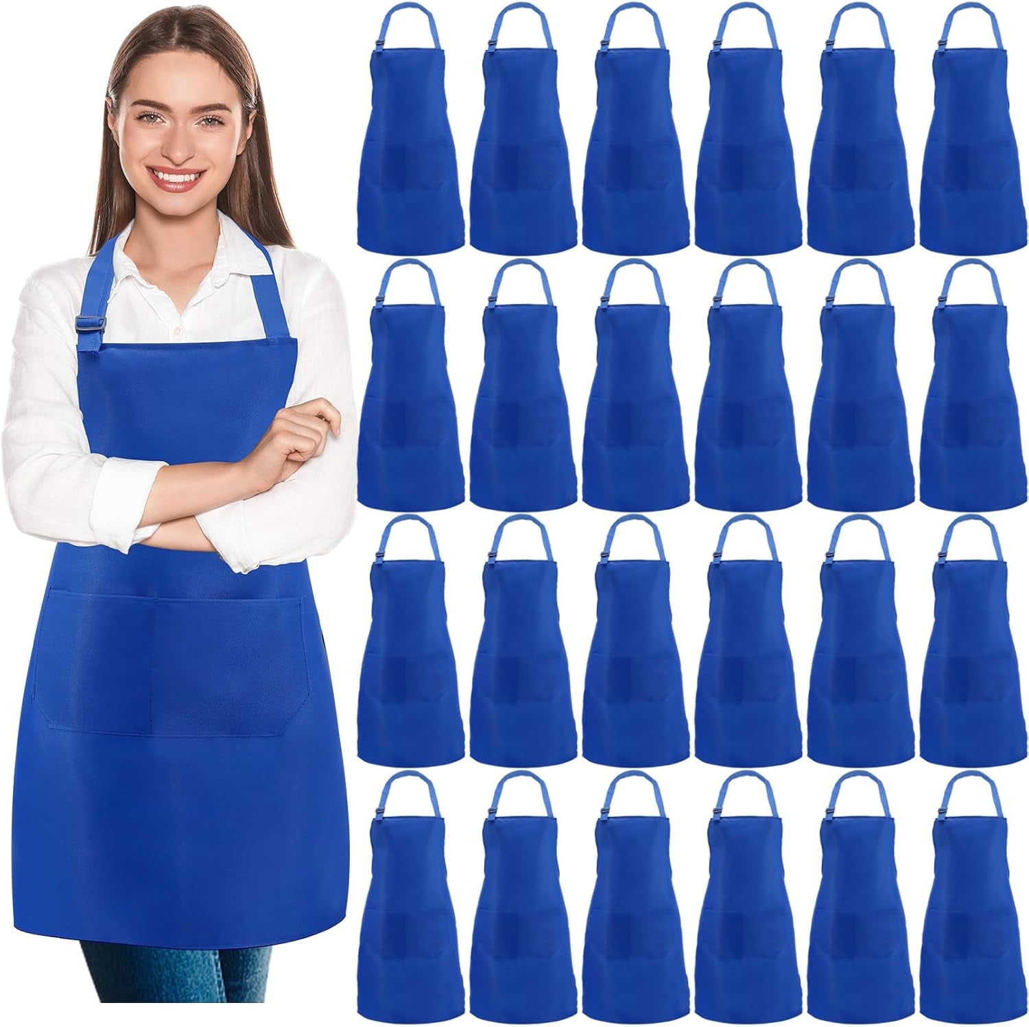 24Pcs Bib Apron with 2 Pockets,Adjustable Bib Aprons,Water Oil ...