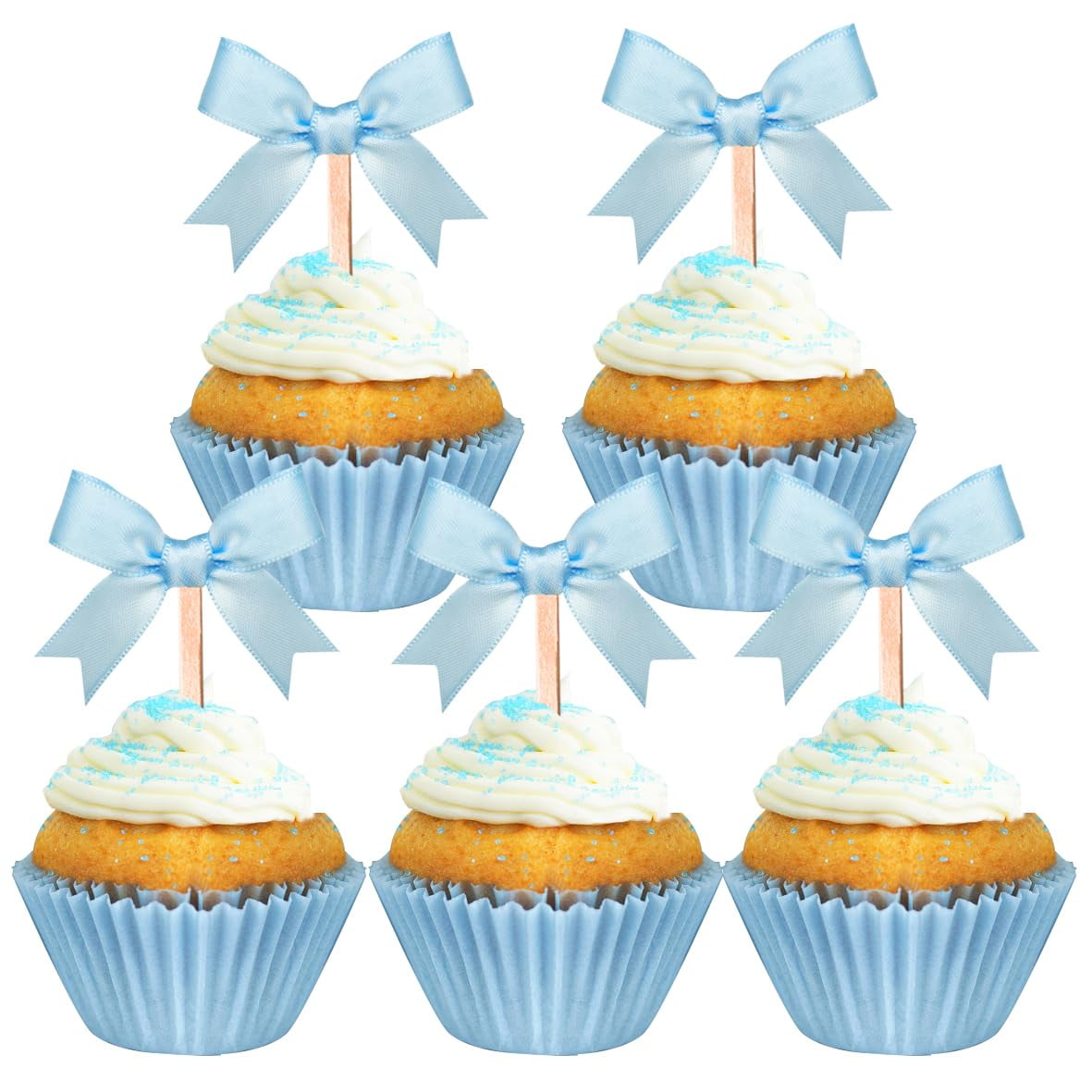 24Pcs Blue Bow Cupcake Toppers Blue RST1 Bow Birthday Decorations for ...