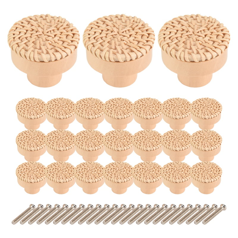 24Pcs Boho Rattan Dresser Knobs Round Wooden Drawer Knobs Cabinets ...