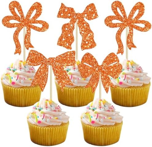 24Pcs Bow Cupcake Toppers Bow Birthday Cake Topper Girls Birthday Party ...