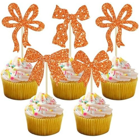 24Pcs Bow Cupcake Toppers Bow Birthday Cake Topper Girls Birthday Party ...
