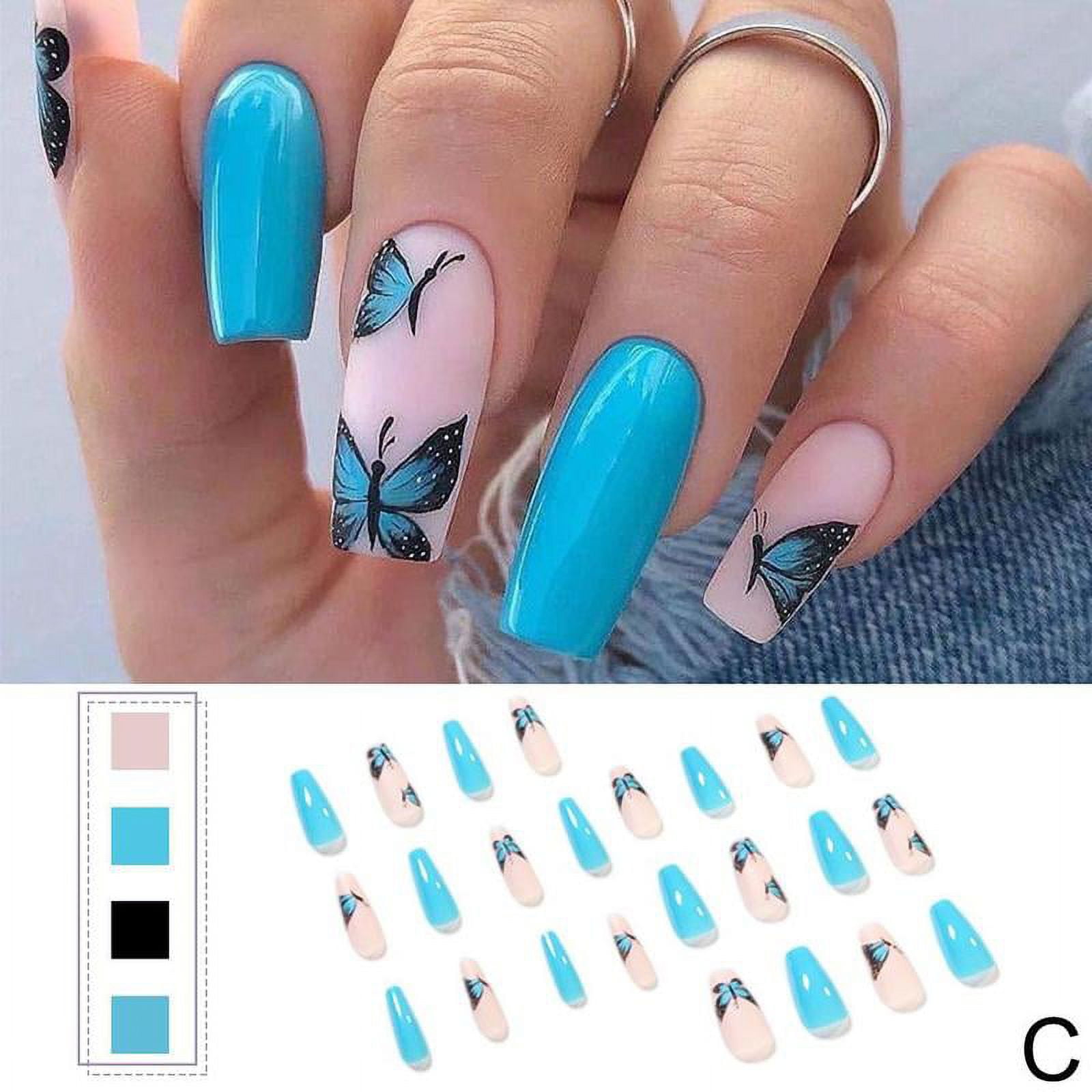 24pcs Box Long Coffin False Nails Detachable Wearable Fake Nails Full