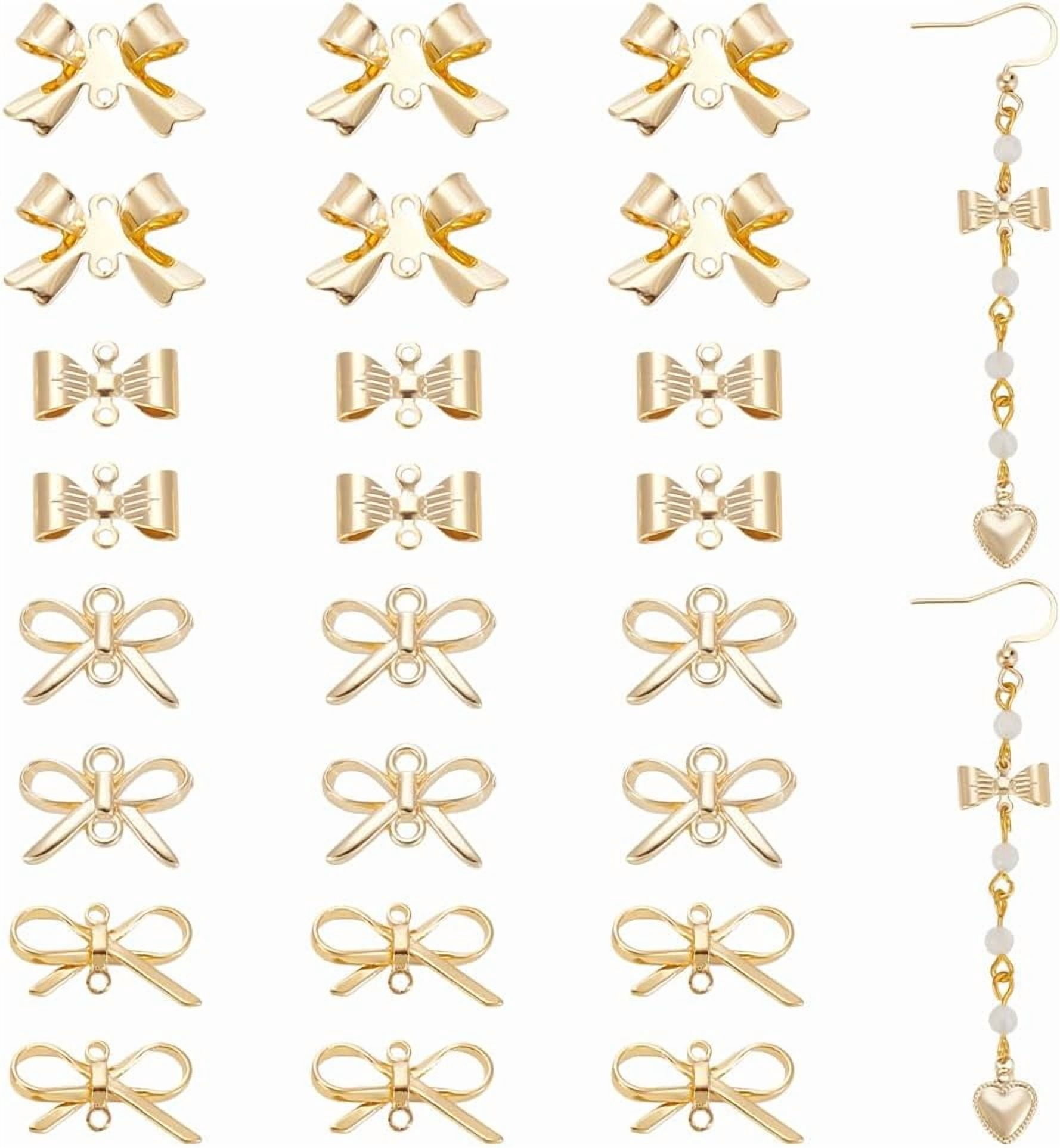 24Pcs Brass Bowknot Charms 4 Styles Golden Bow Connector Pendants ...
