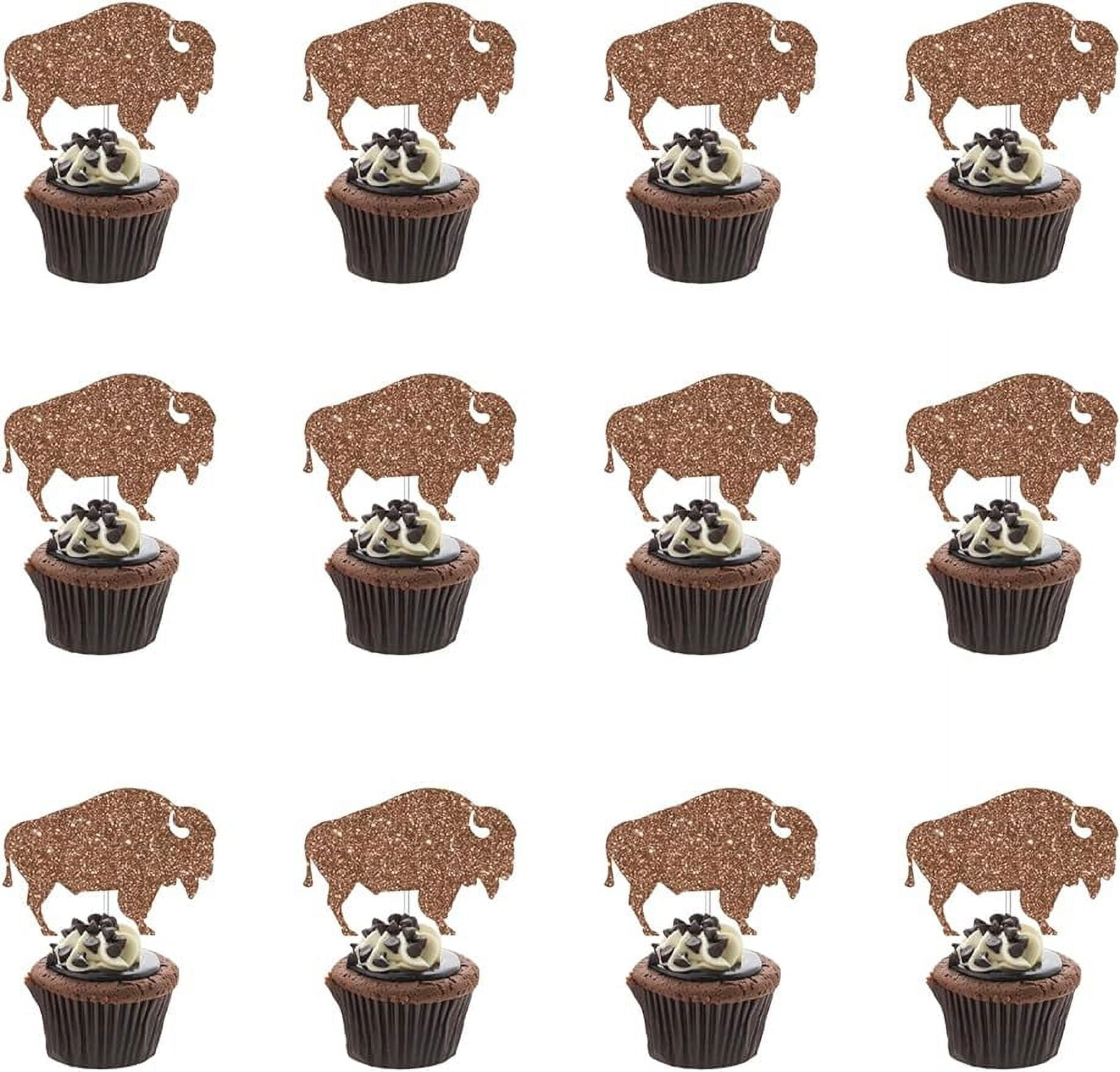 24Pcs Brown Bison Cake Decorations, Buffalo Cake Topper, Glitter ...