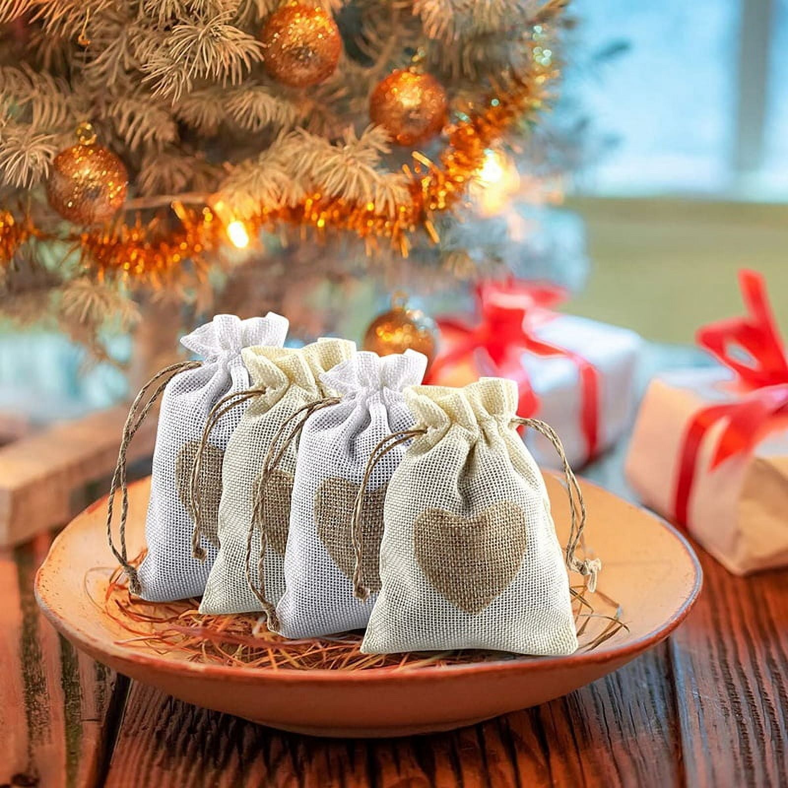24Pcs Burlap Pouches with Drawstring and Heart Pattern Candy Gift Bag ...