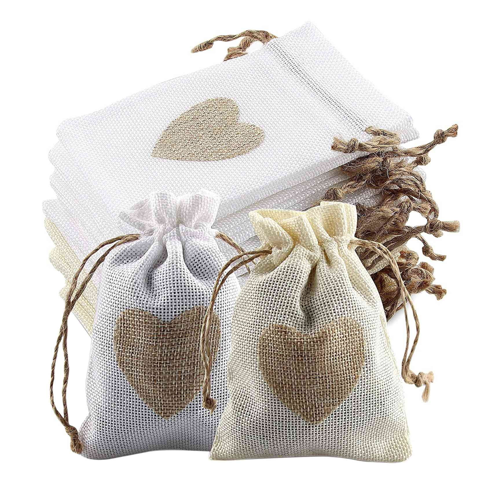24Pcs Burlap Pouches with Drawstring and Heart Pattern Gift Bag Pouch ...