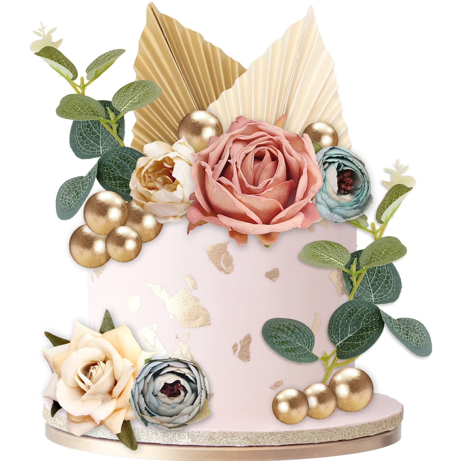24Pcs Cake Decorations Sets, ZYNERY 4 Pack Paper Palm Cake and 10Pcs ...