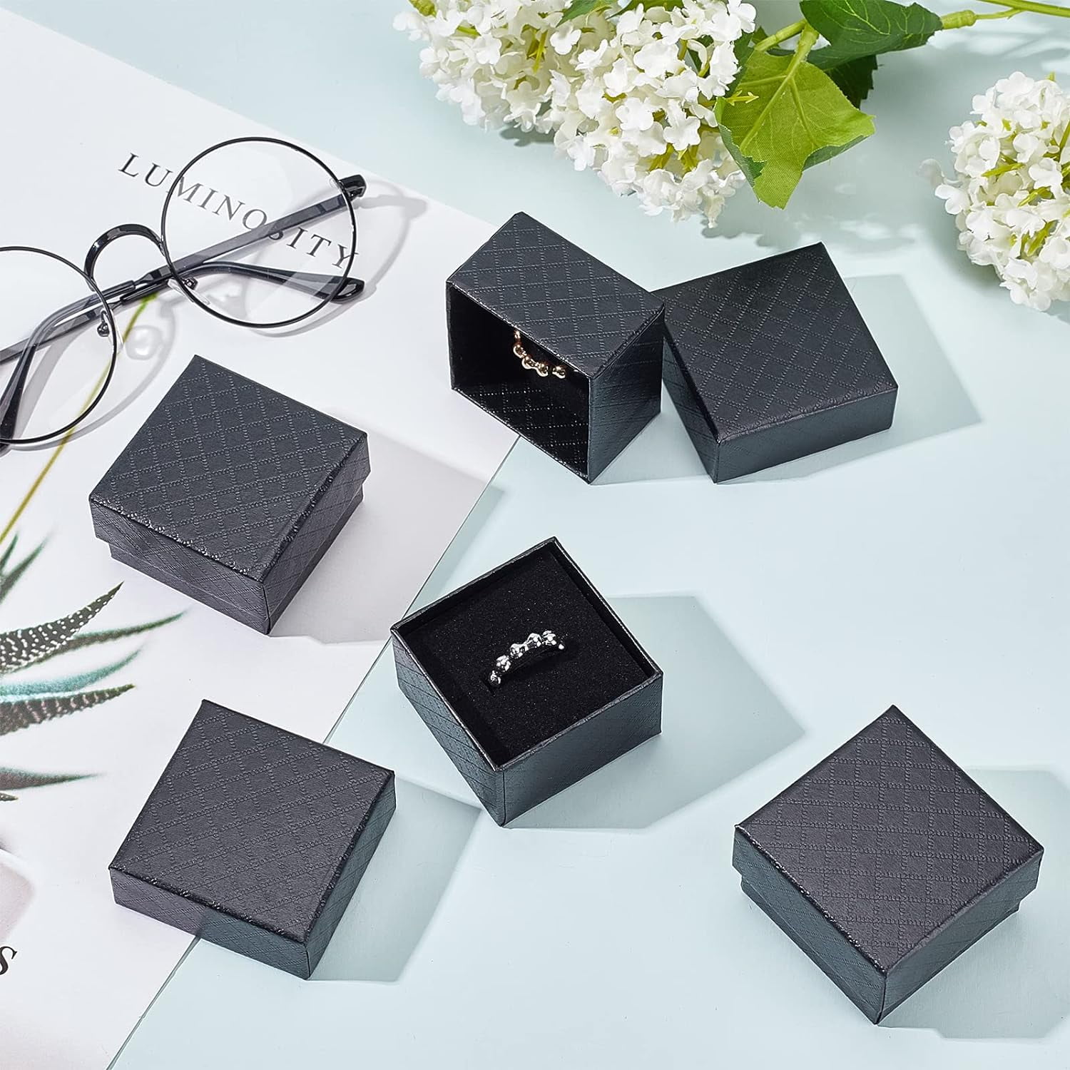 24Pcs Cardboard Jewelry Boxes 5.1x5.1x3.3cm Black Square Storage Box ...