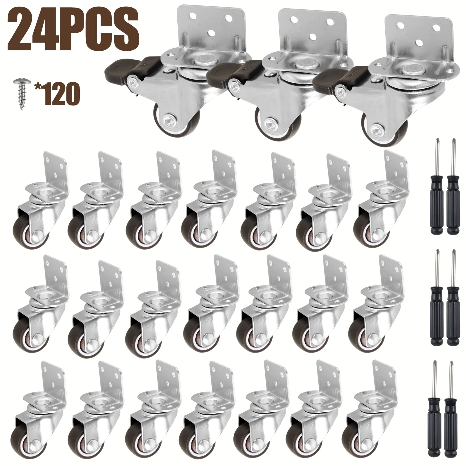 24Pcs Caster Wheels,1inch L ShapedSoft Rubber Side Mount Caster Wheel ...