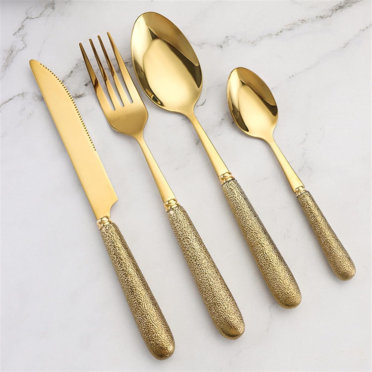 24Pcs Ceramic Handle Golden Cutlery Set Stainless Steel Knife Fork ...