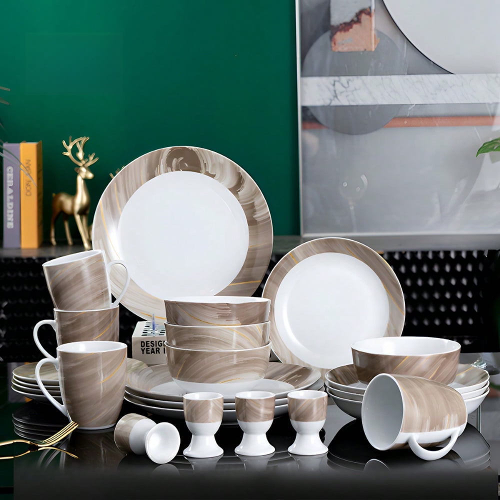 24Pcs Ceramic Tableware Set, Euro Style Kitchen Dishes Set,Lightweight ...