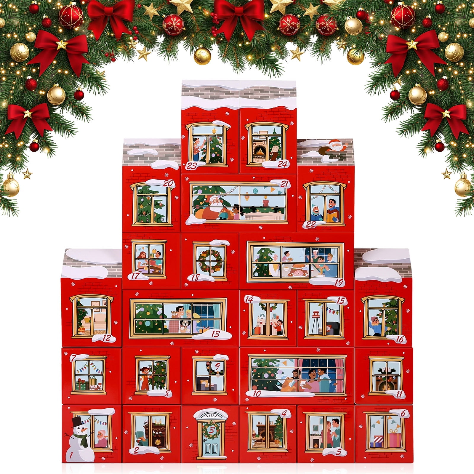 Naler 24Pcs Christmas Advent Calendar Boxes to Fill, Paper House Shaped ...