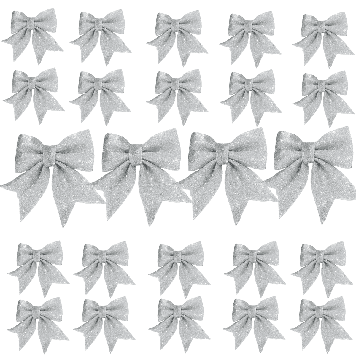 24Pcs Christmas Bow Decorations 5.9inch Glitter Christmas Wreaths Bows Silver Christmas Tree Bow ...