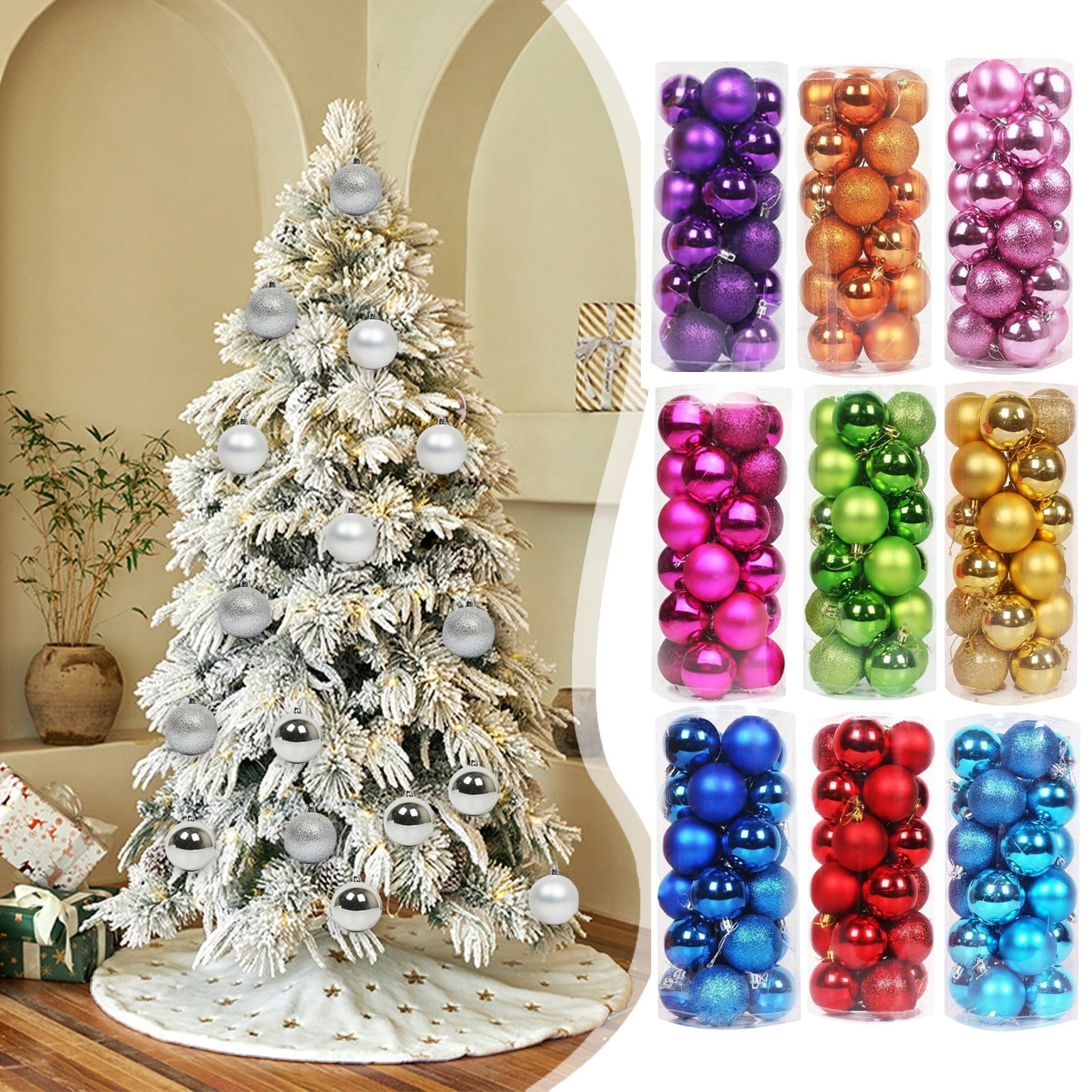 24Pcs Christmas Tree Balls Ornaments for Xmas Christmas Tree 30mm/1.18 ...