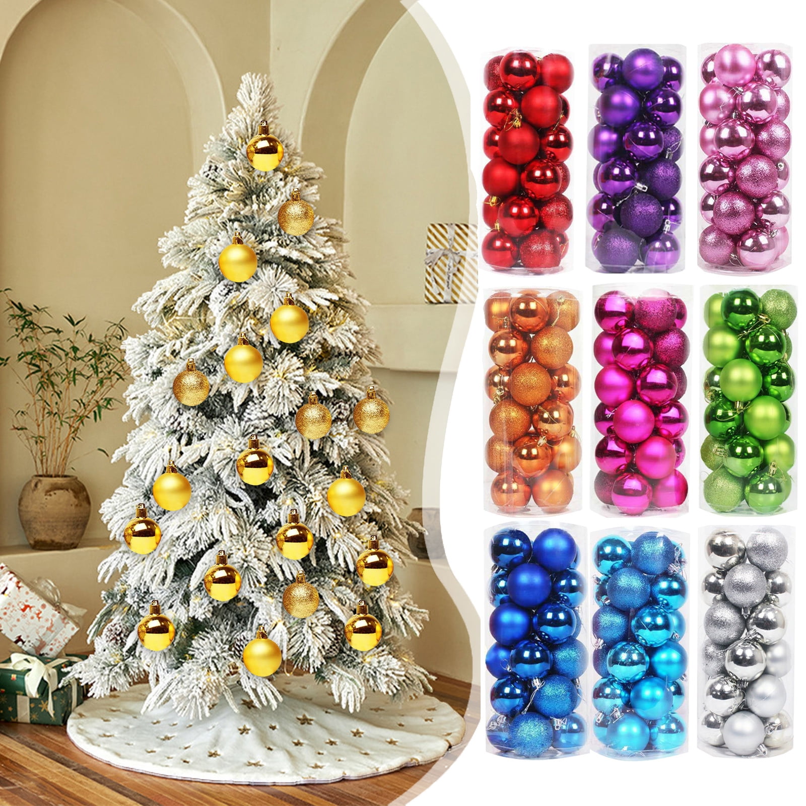 24Pcs Christmas Tree Balls Ornaments for Xmas Christmas Tree 30mm/1.18 ...