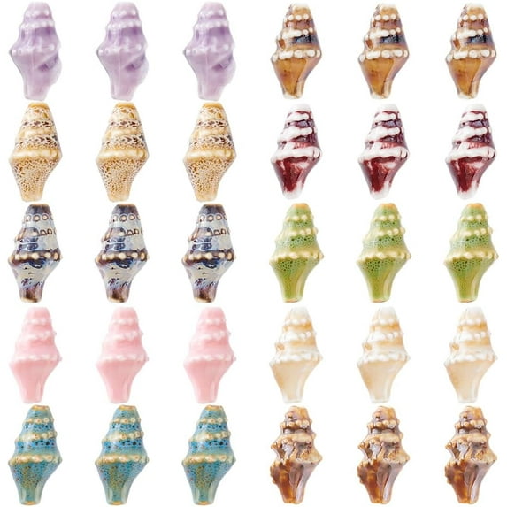 24Pcs Conch Porcelain Beads 8 Color Sprial Shell Loose Beads Ocean ...