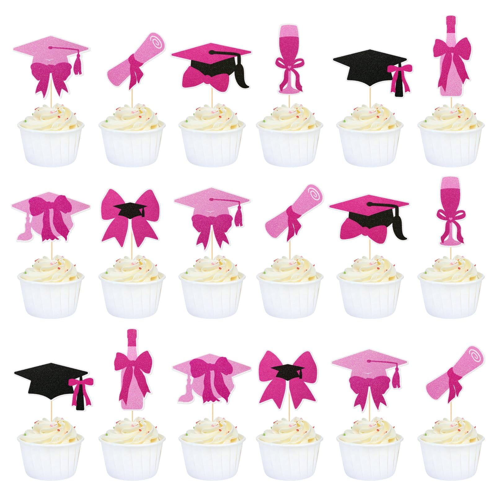 24Pcs Coquette GraduationITSC Cupcake Toppers, Pink Graduation Party ...