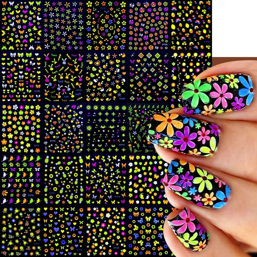 24Pcs Cute Colorful Flower Nail Stickers Summer Kawaii Butterfly Petal ...