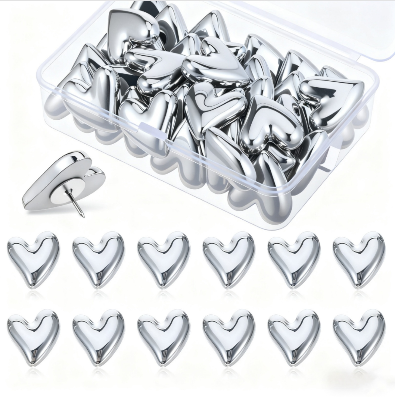 24Pcs Cute Soft Wooden Board Thumbtack with Golden Hearts for Photo ...