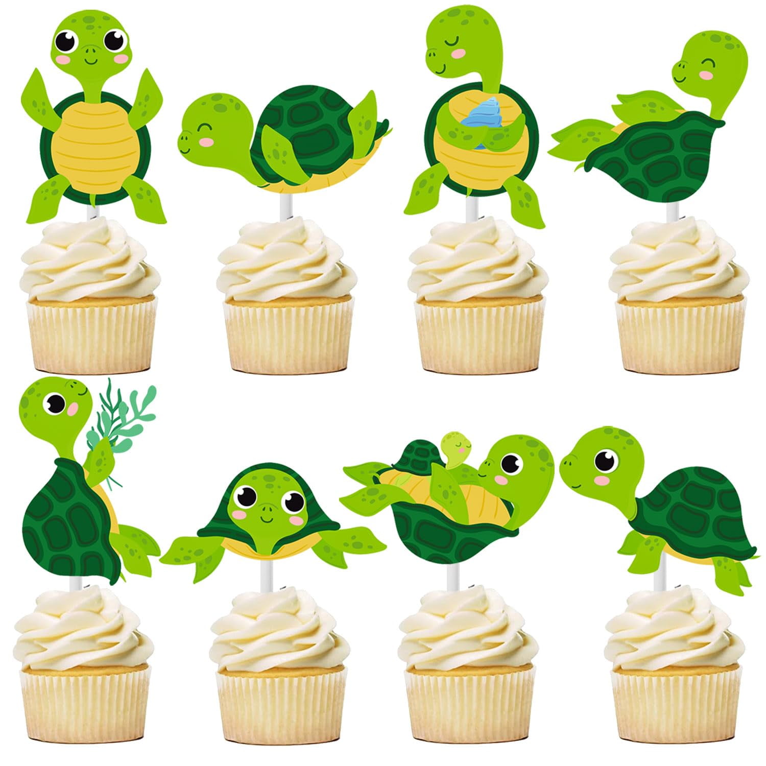 24Pcs Cute Turtle Cupcake Toppers for Ocean Sea Theme Party Decorative ...