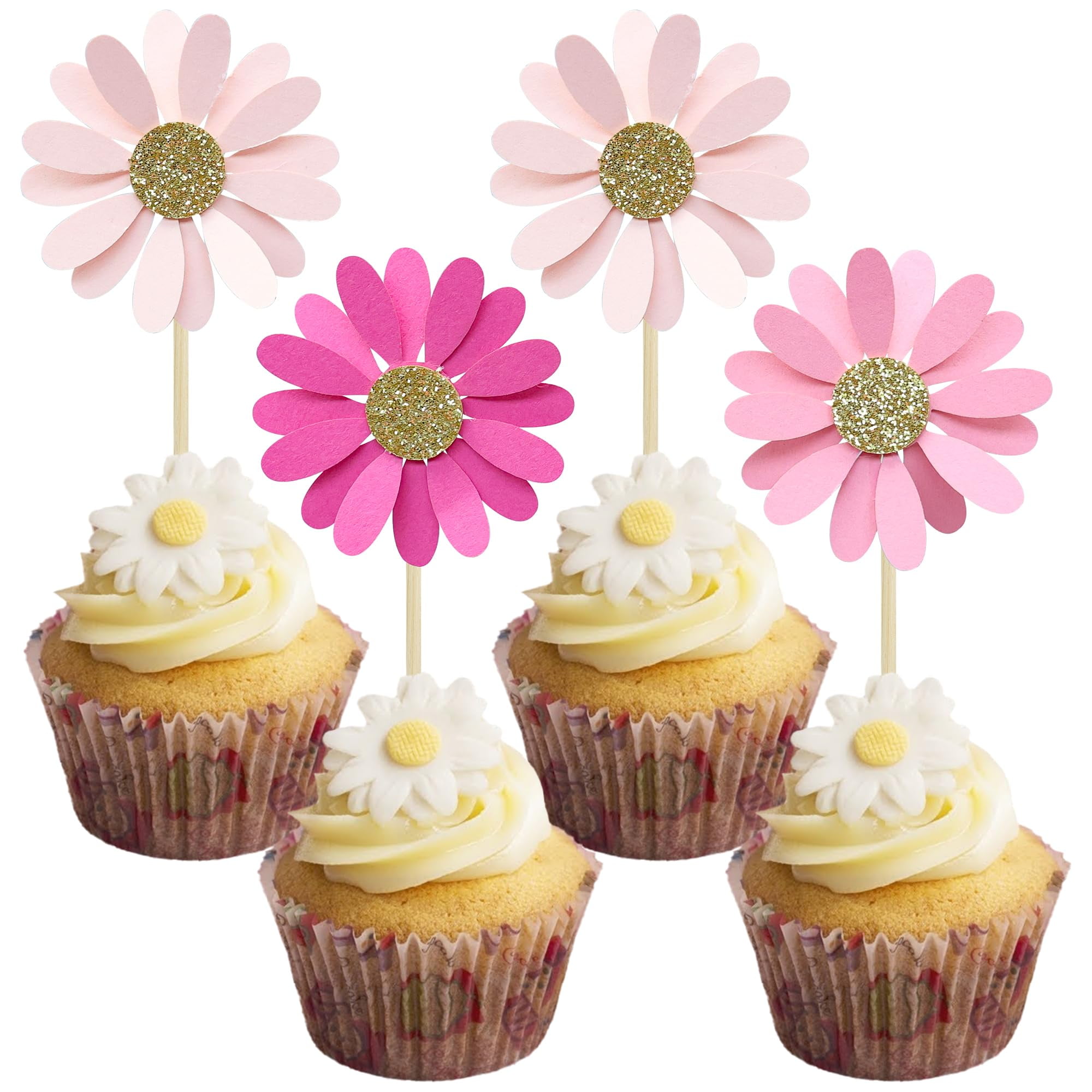 24Pcs Daisy Cupcake FEV6 Toppers Flower Cake Topper Decorations Daisy ...