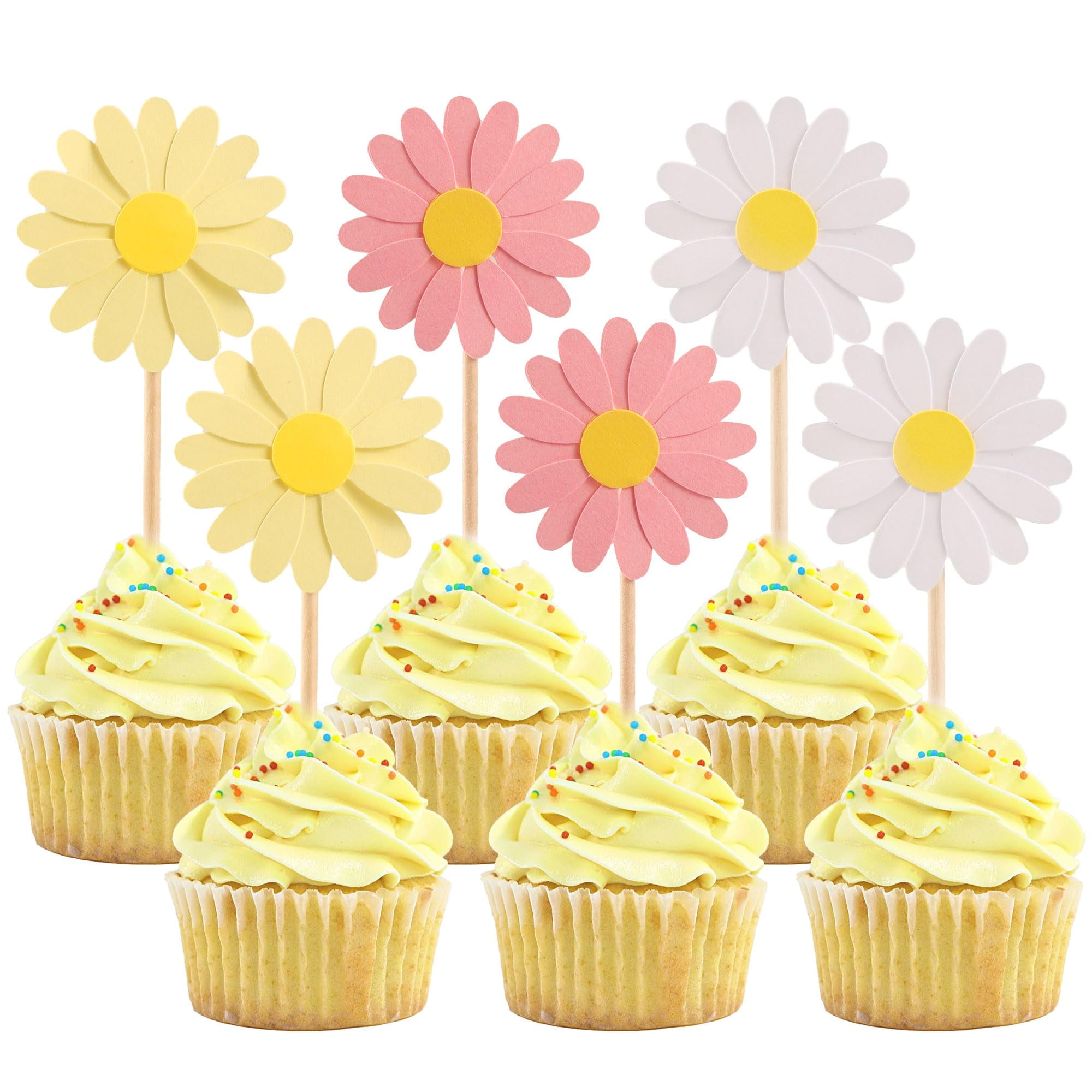 24Pcs Daisy CupcakeITSC Toppers Flower Cake Topper Decorations Daisy ...