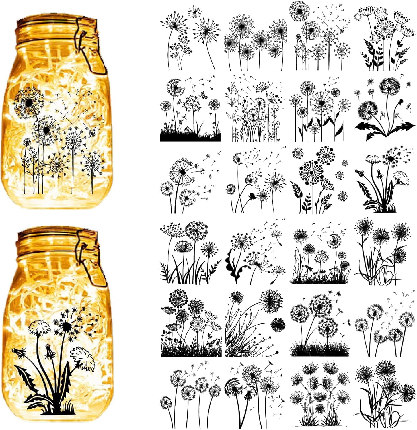 24Pcs Dandelion Decals Silhouettes Mason Jar Decor Lantern Laser ...